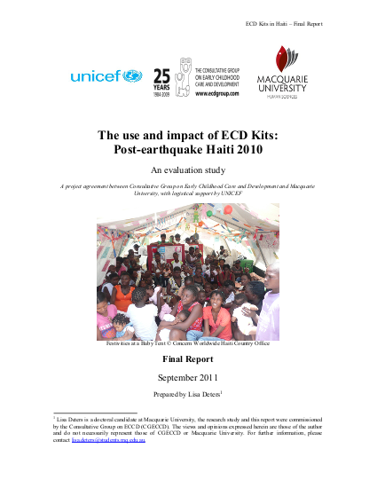 The use and impact of ECD Kits: Post-earthquake Haiti 2010 | ALNAP