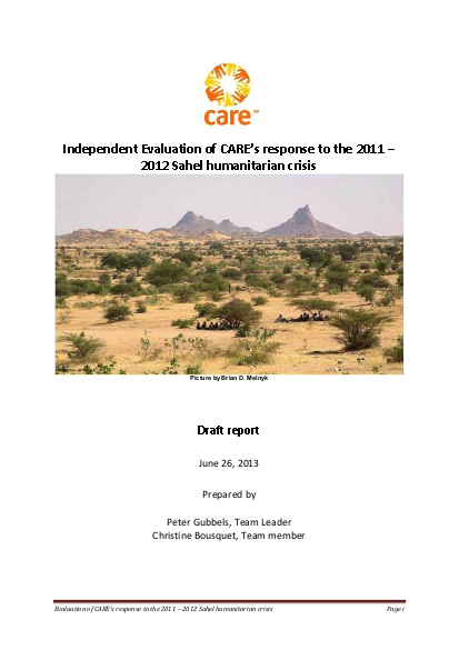 Evaluation of CARE’s response to the 2011–2012 Sahel humanitarian crisis | ALNAP