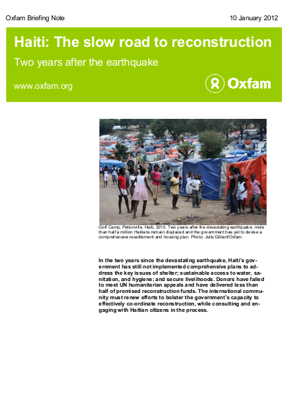 Haiti: The Slow Road to Reconstruction - Two Years After the Earthquake ...