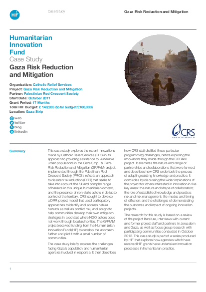 Gaza Risk Reduction and Mitigation: HIF Case Study | ALNAP