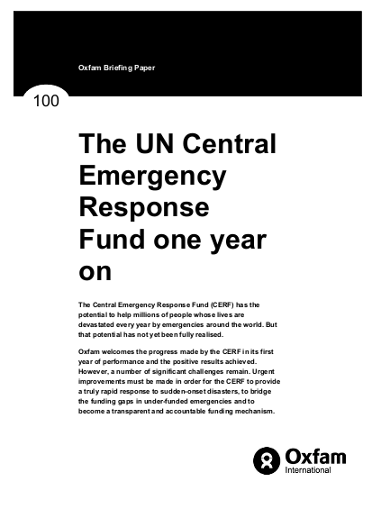 The UN Central Emergency Response Fund one year on | ALNAP