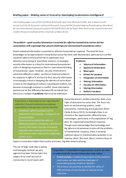 Briefing paper – Making sense of insecurity: developing humanitarian ...