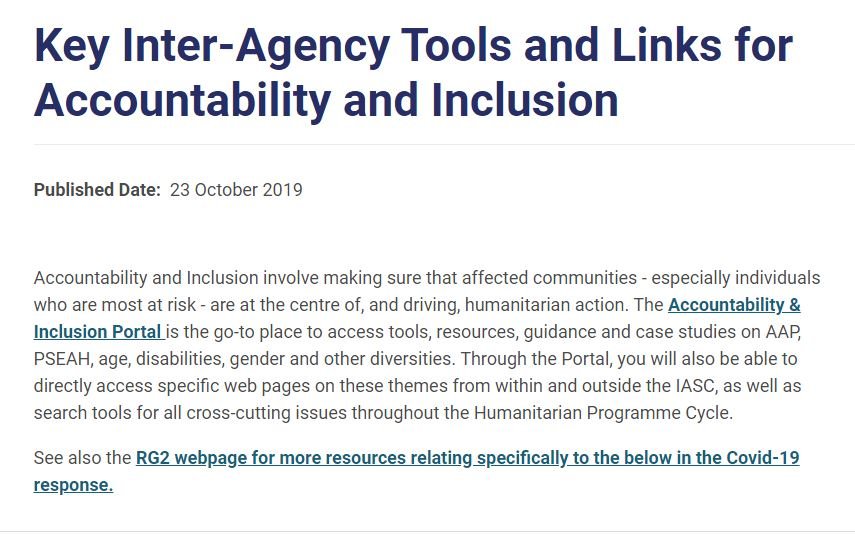 Key Inter-Agency Tools and Links for Accountability and Inclusion | ALNAP