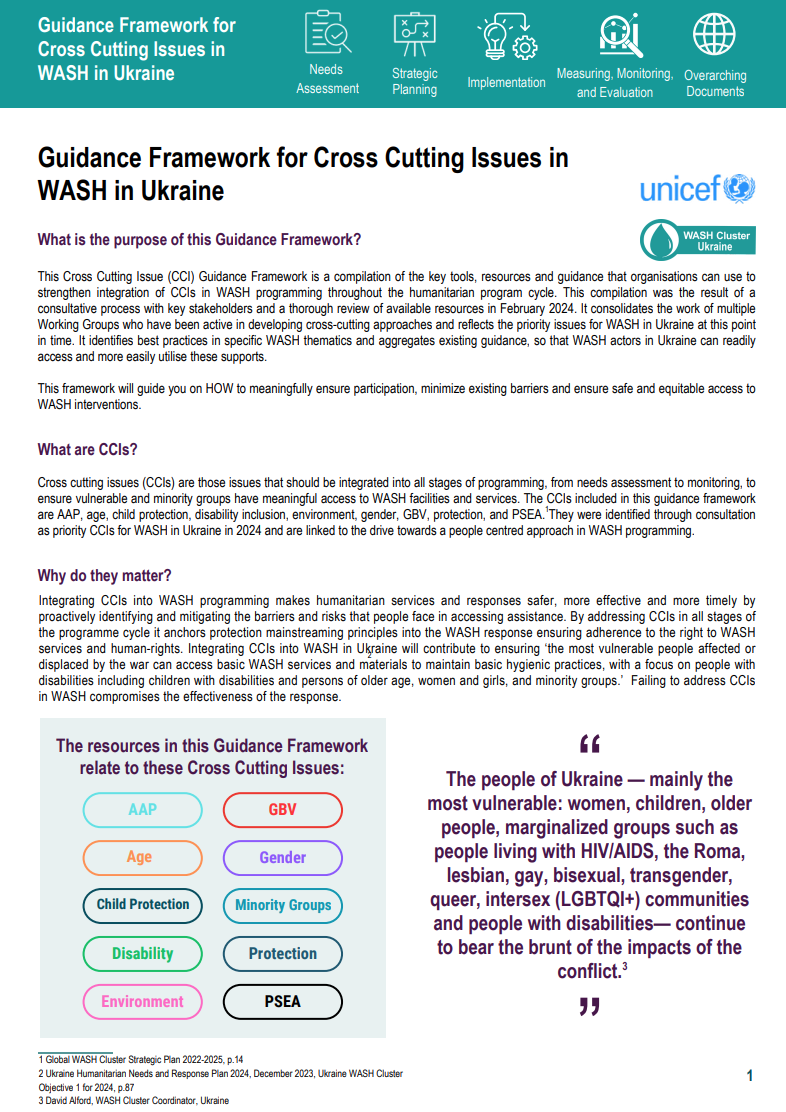Guidance framework for cross-cutting issues in WASH in Ukraine | ALNAP
