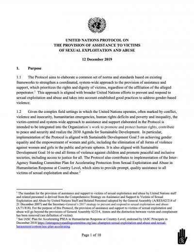 United Nations Protocol on the Provision of Assistance to Victims of Sexual Exploitation and ...