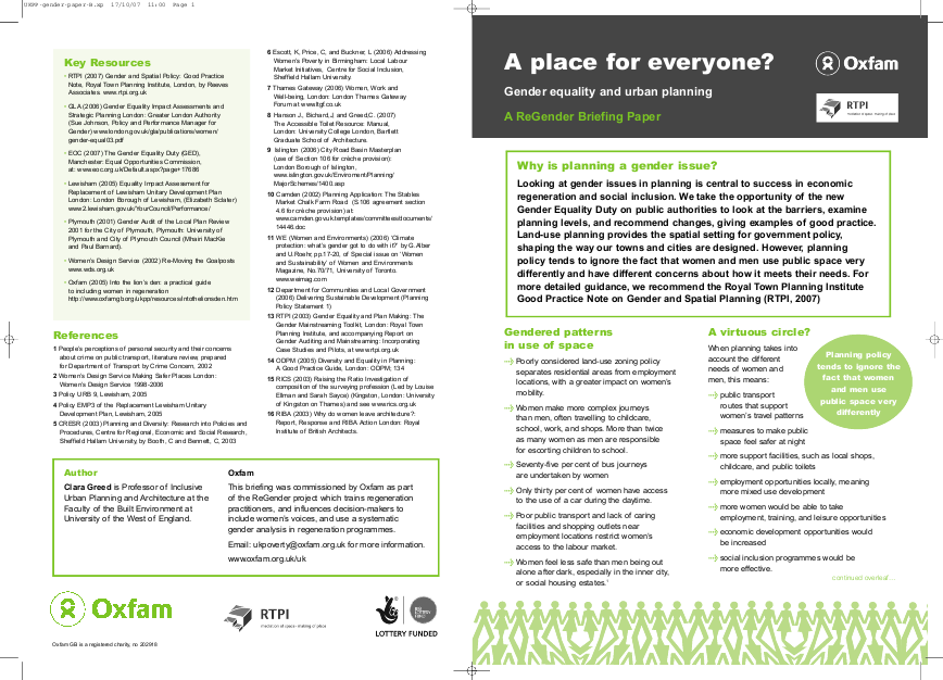 A Place for Everyone: Gender Equality and Urban Planning | ALNAP