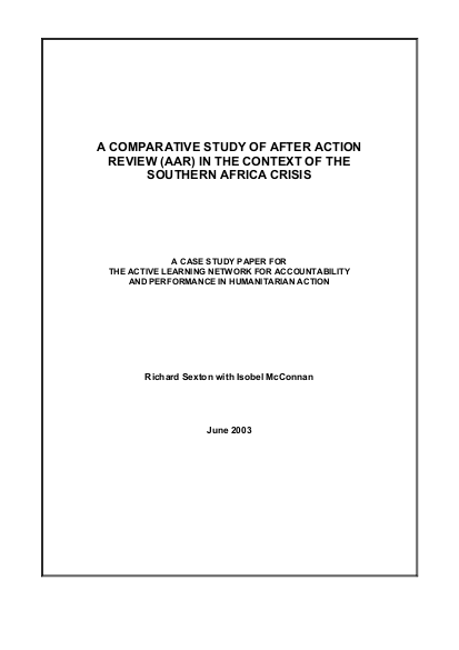 A Comparative Study of After Action Review (AAR) in the Context of the Southern Africa Crisis: A ...