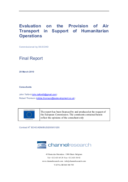 Evaluation on the Provision of Air Transport in Support of Humanitarian Operations | ALNAP