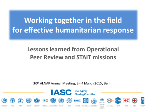 Lessons learned from Operational Peer Review and STAIT missions | ALNAP