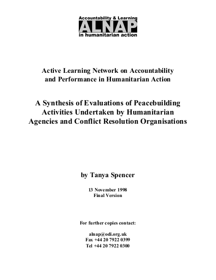 A Synthesis of Evaluations of Peacebuilding Activities Undertaken by Humanitarian Agencies and ...