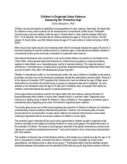 Children in Organized Urban Violence: Assessing the 'Protection Gap ...