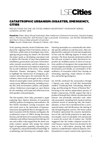 Catastrophic Urbanism: Disaster, Emergency, Cities | ALNAP