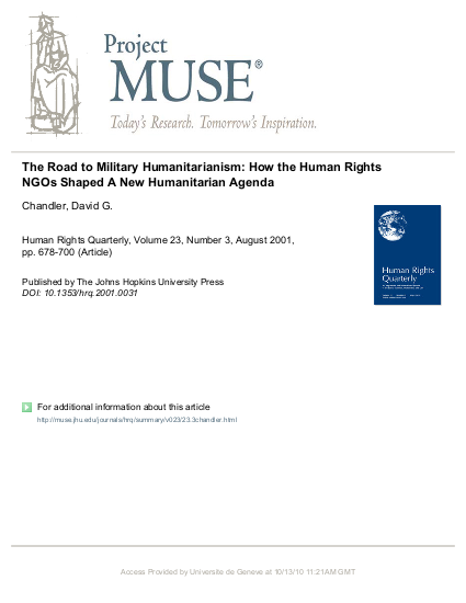 The Road to Military Humanitarianism: How the Human Rights NGOs Shaped ...