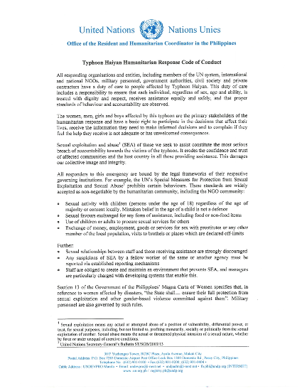 Typhoon Haiyan Humanitarian Response Code of Conduct | ALNAP