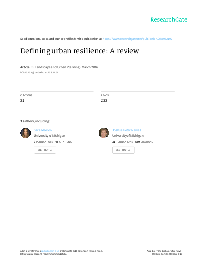 Defining urban resilience: A review | ALNAP