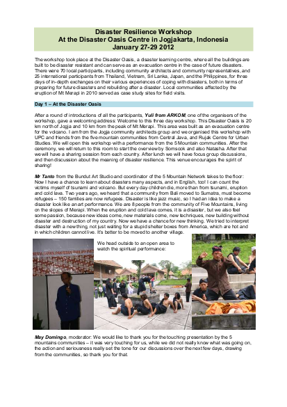 Disaster Resilience Workshop at the Disaster Oasis Centre in Jogjakarta ...