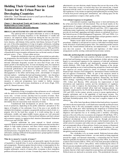 Holding Their Ground: Secure Land Tenure for the Urban Poor in ...