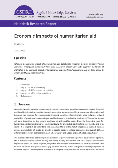 Economic Impacts of Humanitarian Aid | ALNAP