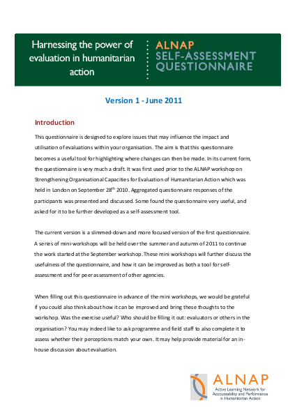 Harnessing the Power of Evaluation- Self assessment questionnaire | ALNAP
