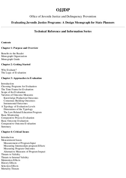 Evaluating Juvenile Justice Programs A Design Monograph for State ...