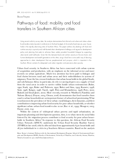 Pathways of food: mobility and food transfers in Southern African ...