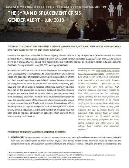 The Syrian Displacement Crisis: Gender Alert | ALNAP