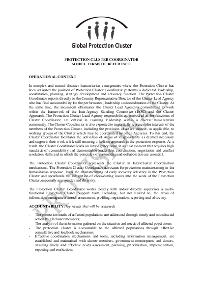 Global Protection Cluster - Protection Cluster Coordinator Model Terms ...