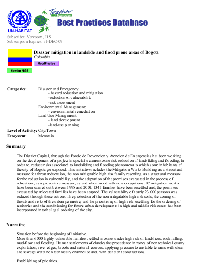 Disaster mitigation in landslide and flood prone areas of Bogota | ALNAP