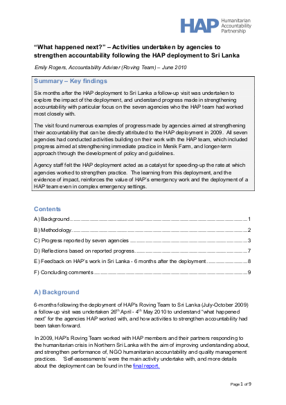 “What happened next?” – Activities undertaken by agencies to strengthen ...