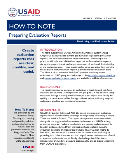 How-To Note. Preparing Evaluation Reports | ALNAP