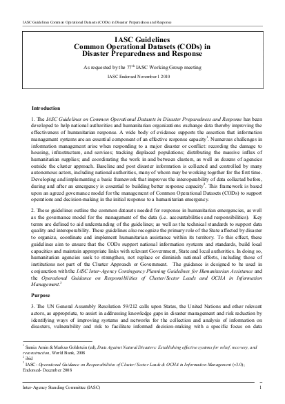 IASC Guidelines Common Operational Datasets (CODs) in Disaster ...