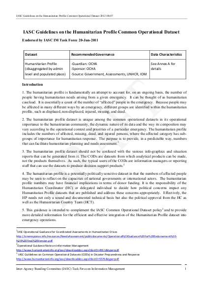 IASC guidelines on the Humanitarian Profile common operational dataset ...