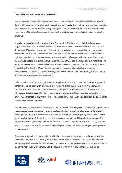 Case study: IFRC and Managing a Call Centre | ALNAP