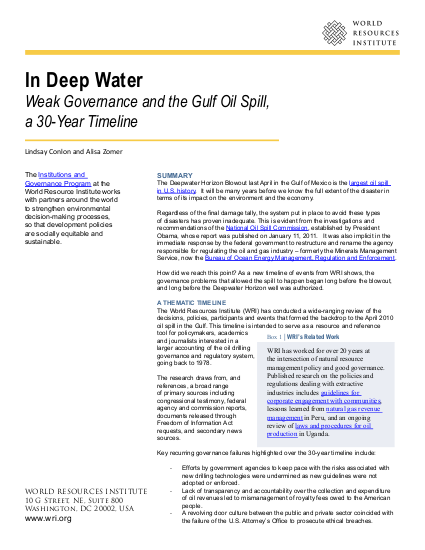 In Deep Water - Weak Governance and the Gulf Oil Spill, a 30-Year ...