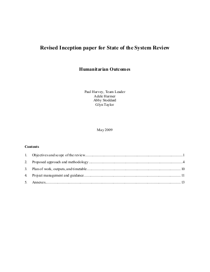 Inception report for State of the System Review | ALNAP