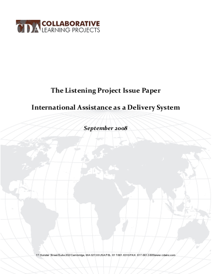 The Listening Project Issue Paper: International assistance as a ...