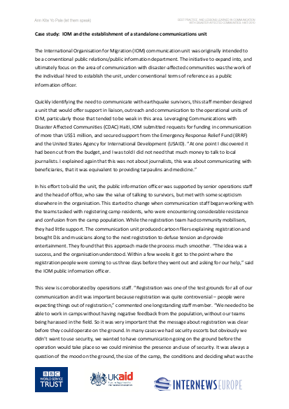 Case Study: IOM and the Establishment of a Standalone Communications ...