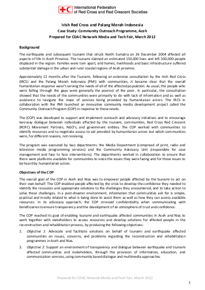 Irish Red Cross and Palang Merah Indonesia. Case Study: Community ...