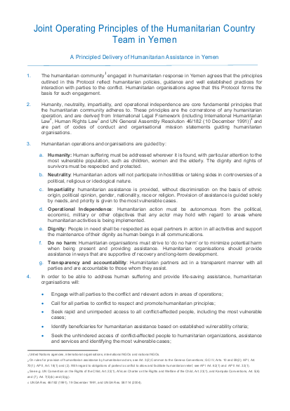 Joint Operating Principles of the Humanitarian Country Team in Yemen: A ...