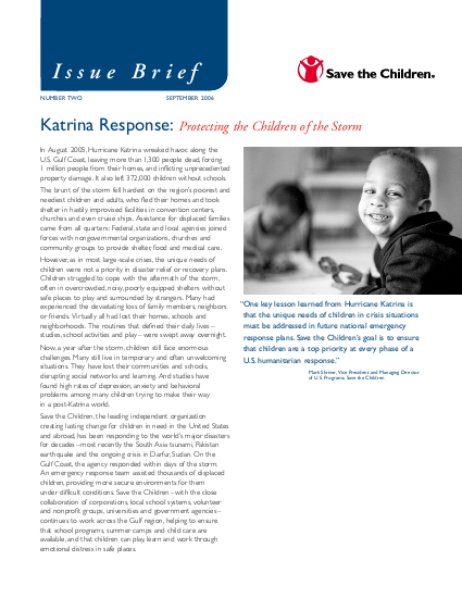 Katrina Response: Protecting the Children of the Storm | ALNAP