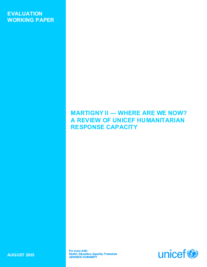 Martigny II - Where are we now? A review of UNICEF humanitarian response capacity | ALNAP