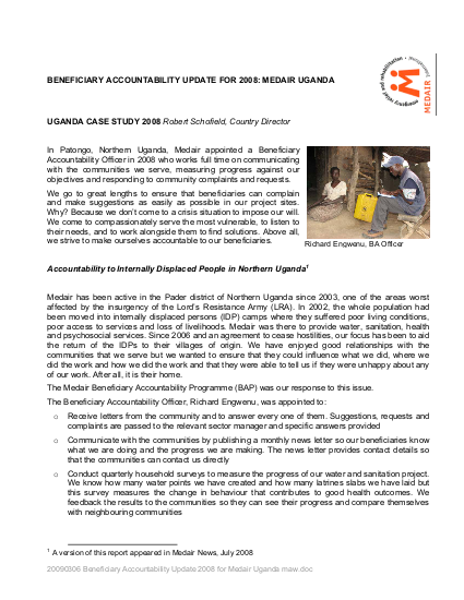 Beneficiary Accountability Update for 2008 - Medair Uganda - Uganda ...