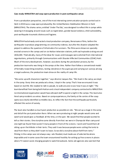 Case Study: MINUSTAH and Soap Opera Production in Post-Earthquake Camps ...