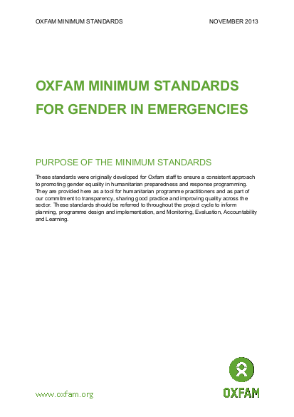 Oxfam Minimum Standards for Gender in Emergency | ALNAP