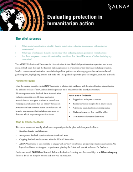 Evaluating protection in humanitarian action: The pilot process | ALNAP