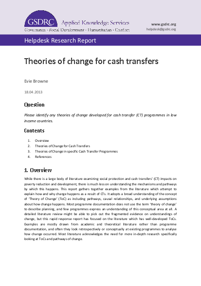 Theories of change for cash transfers | ALNAP