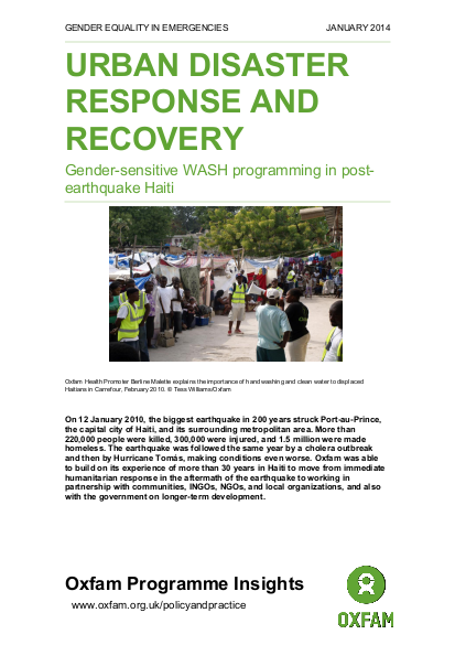 Urban Disaster Response and Recovery Gender-sensitive Wash Programming in Post-earthquake Haiti ...