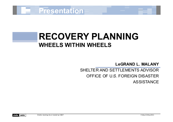 Recovery Planning: Wheels Within Wheels | ALNAP