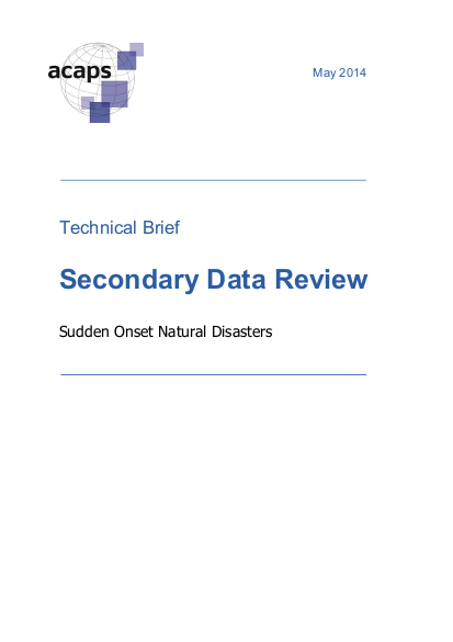 Secondary Data Review: Sudden Onset Natural Disasters | ALNAP