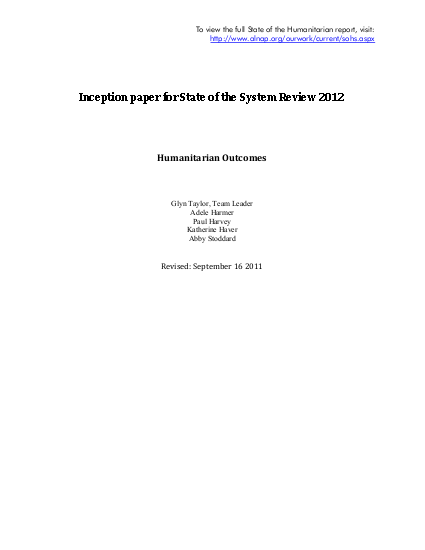 Inception report for State of the Humanitarian System | ALNAP